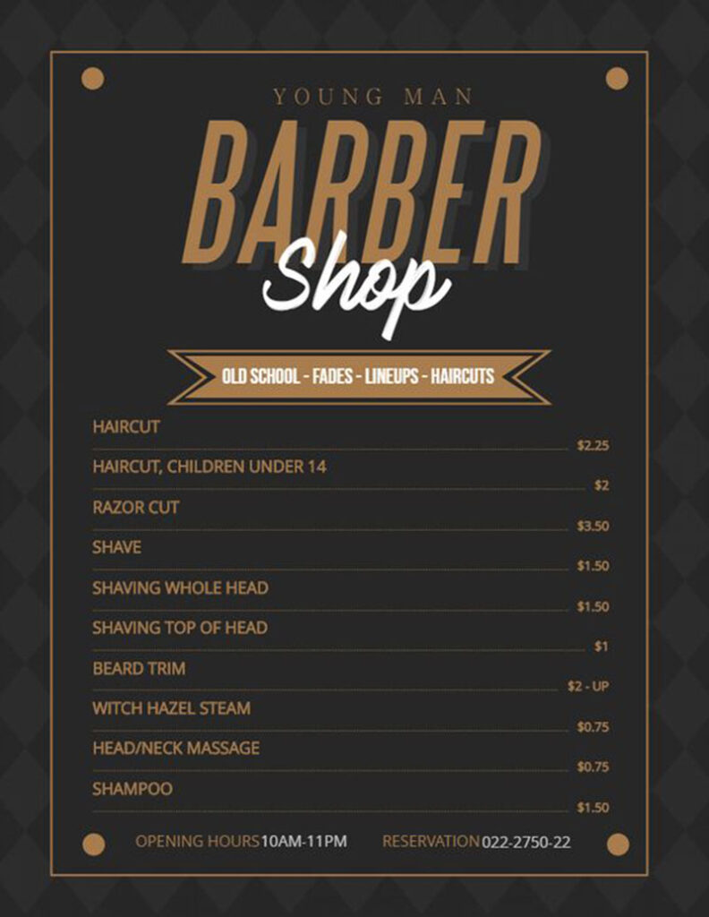 Hair Salon Prices List and Menu Design Ideas