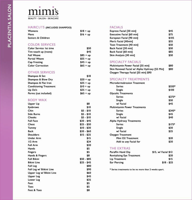 Hair Salon Prices List and Menu Design Ideas
