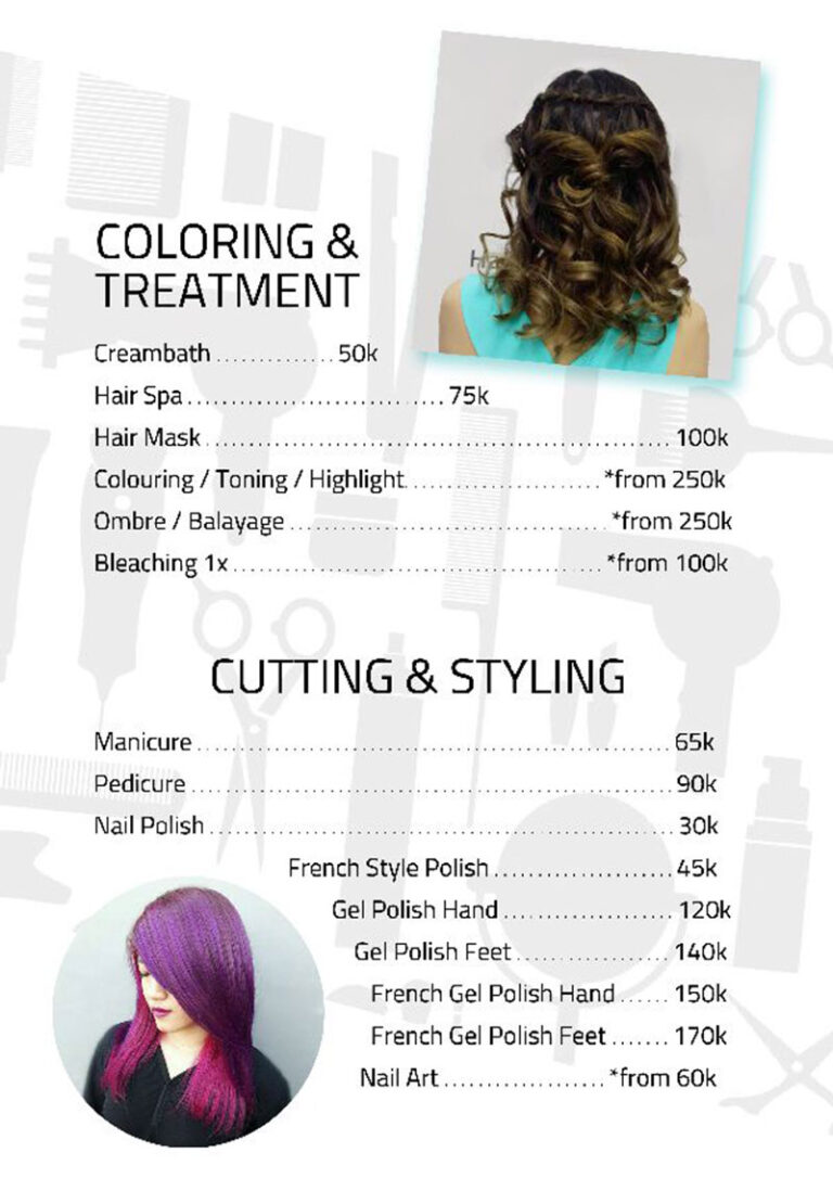 Hair Salon Prices List and Menu Design Ideas