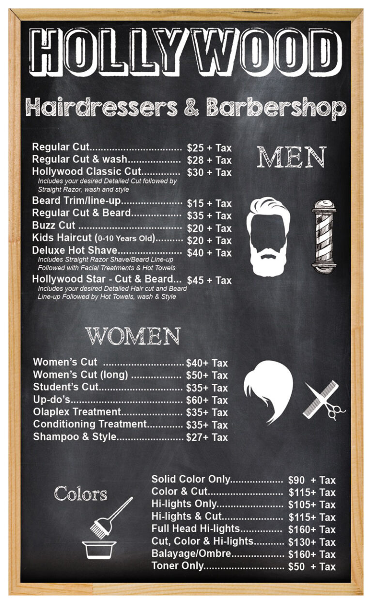 Hair Salon Prices List and Menu Design Ideas