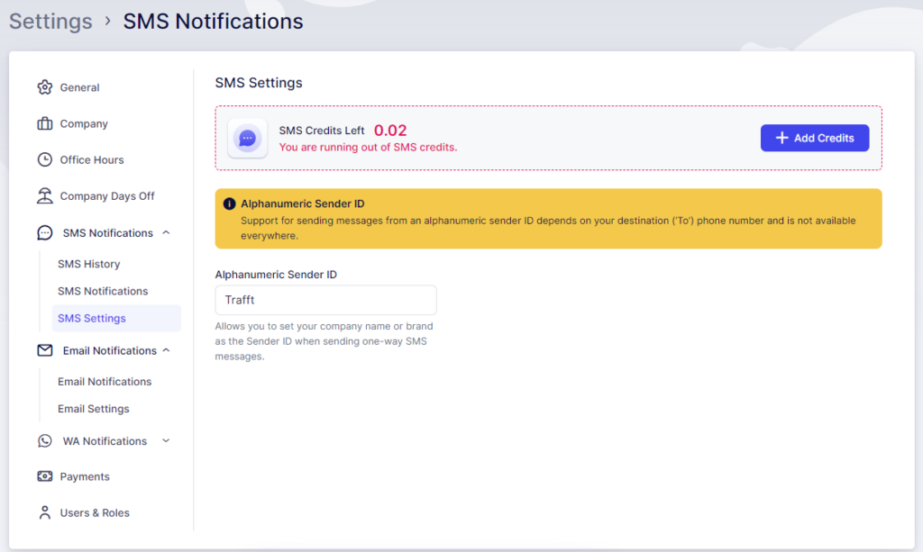 SMS Notifications - Trafft