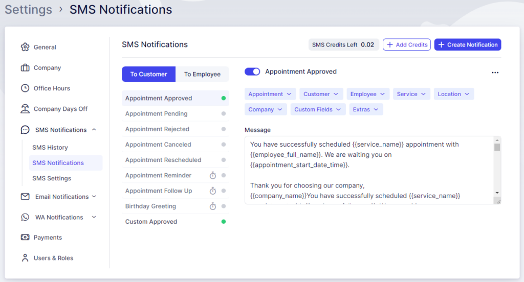 SMS Notifications - Trafft