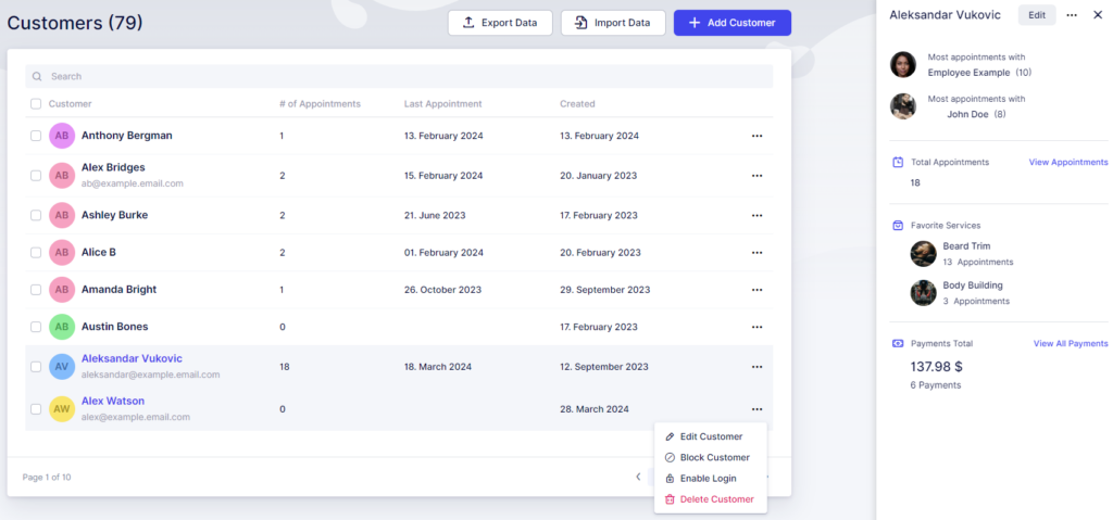 Managing Customers - Trafft